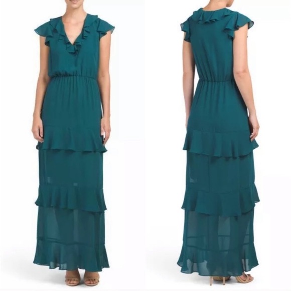Wayf | Dresses | Wayf Tiered Ruffle Maxi Dress Flutter Sleeves Small ...